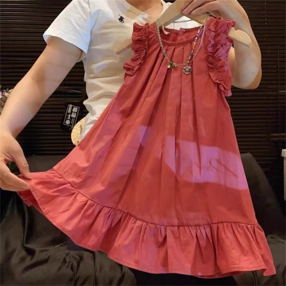 Bera Leader Korean Version Sleeveless Pleated Dress Solid Color Round ...