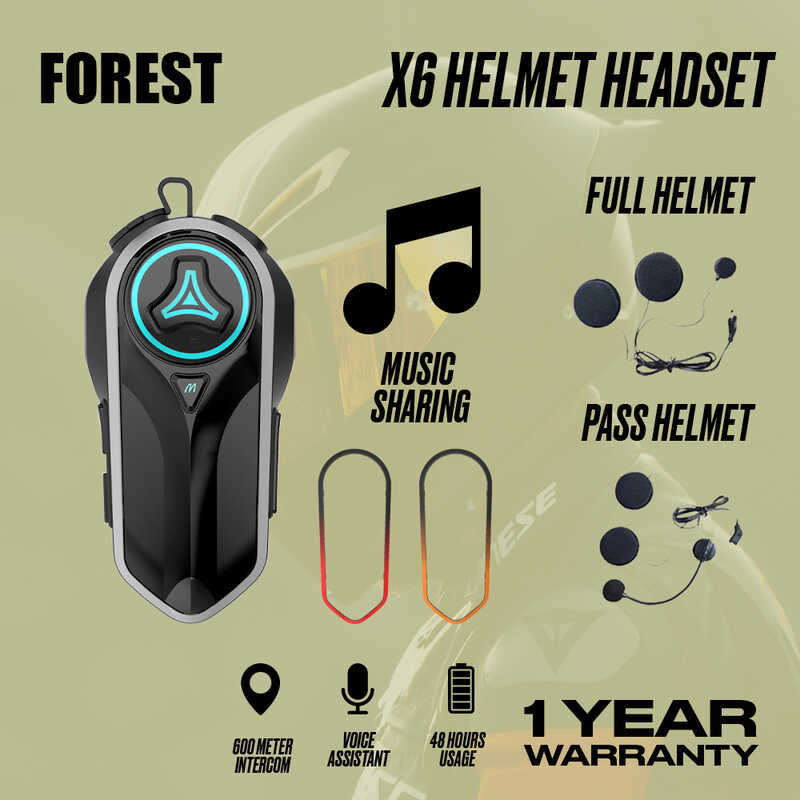 Forest X6 Bluetooth Intercom Music Sharing For Motorcycle Helmet ...