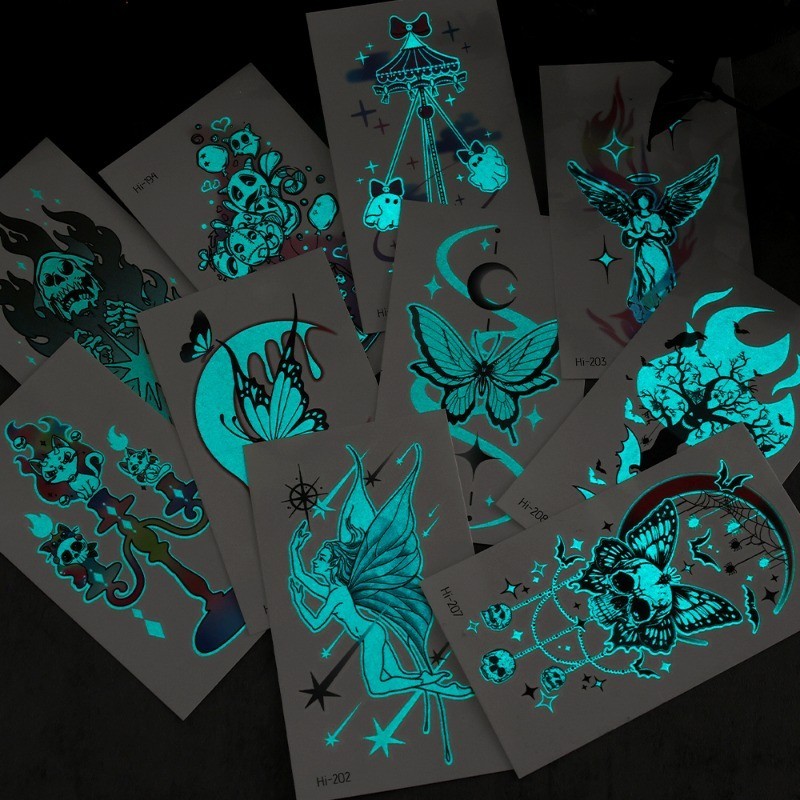 5pcs Halloween Glow-In-The-Dark Tattoo Sticker - Blue, Multi-Purpose ...