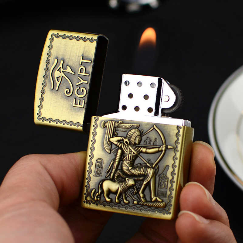 Gold Metal Lighter/Egypt Design Vintage Refillable Lighter na may ...