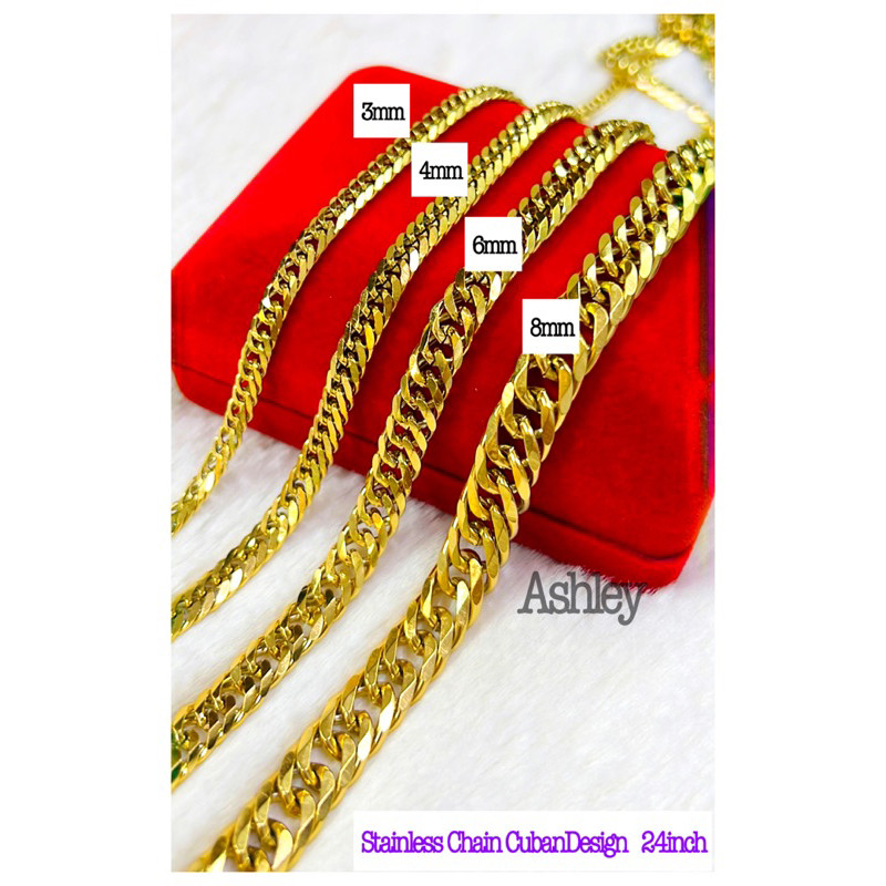 Stainless Chain Cuban -Design 24inch 3mm 4mm 6mm 8mm | Shopee Philippines