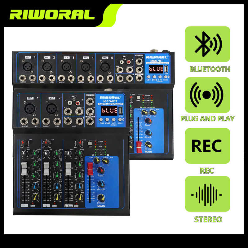 4 Channel Audio Mixer 48V Phantom Power Ply DJ Audio Mixer Recording ...
