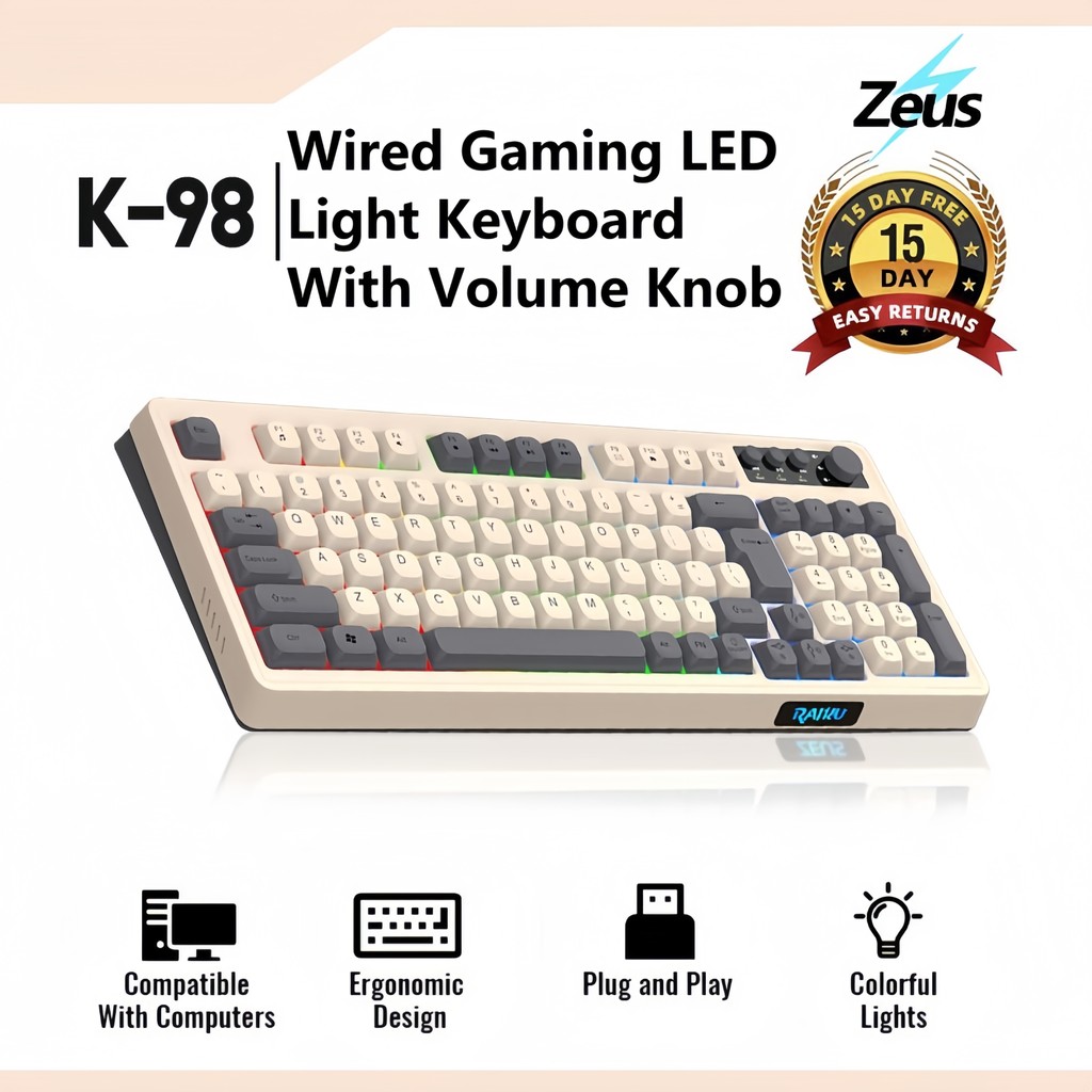 Zeus x Raiku K-98 98-key wired rainbow LED light gaming keyboard with ...