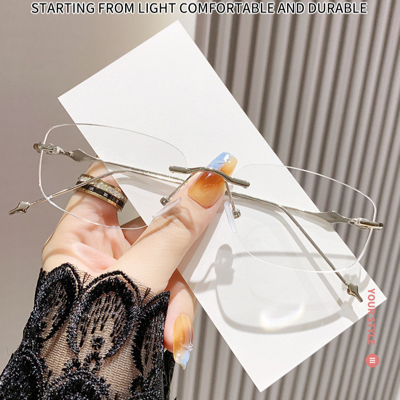 0~-400 Photochromic myopic glasses Anti-blue light non-degree rimless cut edge myopic glasses ...