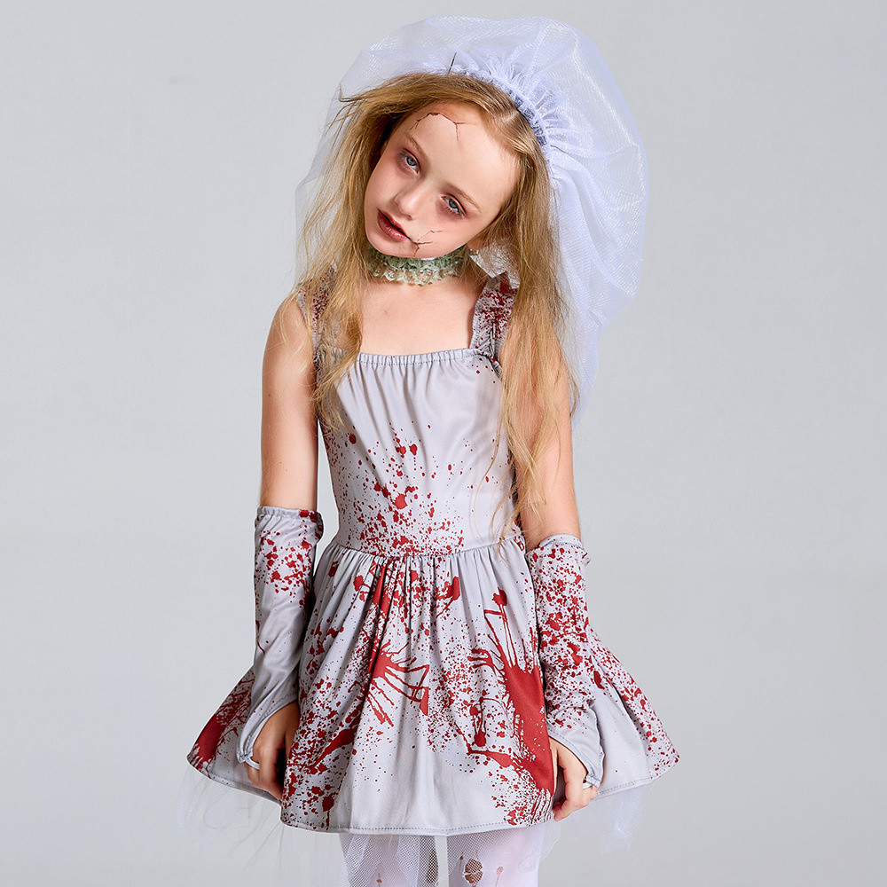 Umorden Horror Scary Bloody Zombie Bride Costume for Girls Child Kids ...