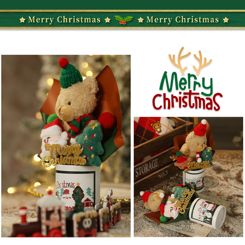Cartoon Santa Claus Cuddle Bucket Cute Snowman Flower Bouquet Christmas ...