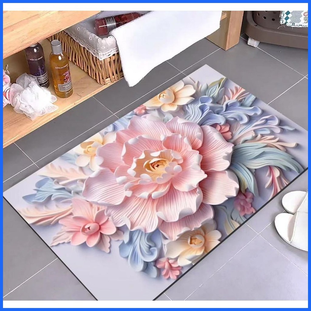↗ Diatom mud floor mat flower 3D design bathroom floor mat non-slip mat ...