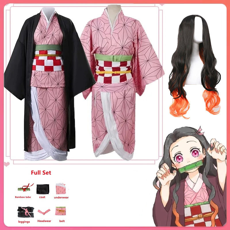 Demon Slayer Nezuko Cosplay Costumes Full Set Adult Kids Costumes ...
