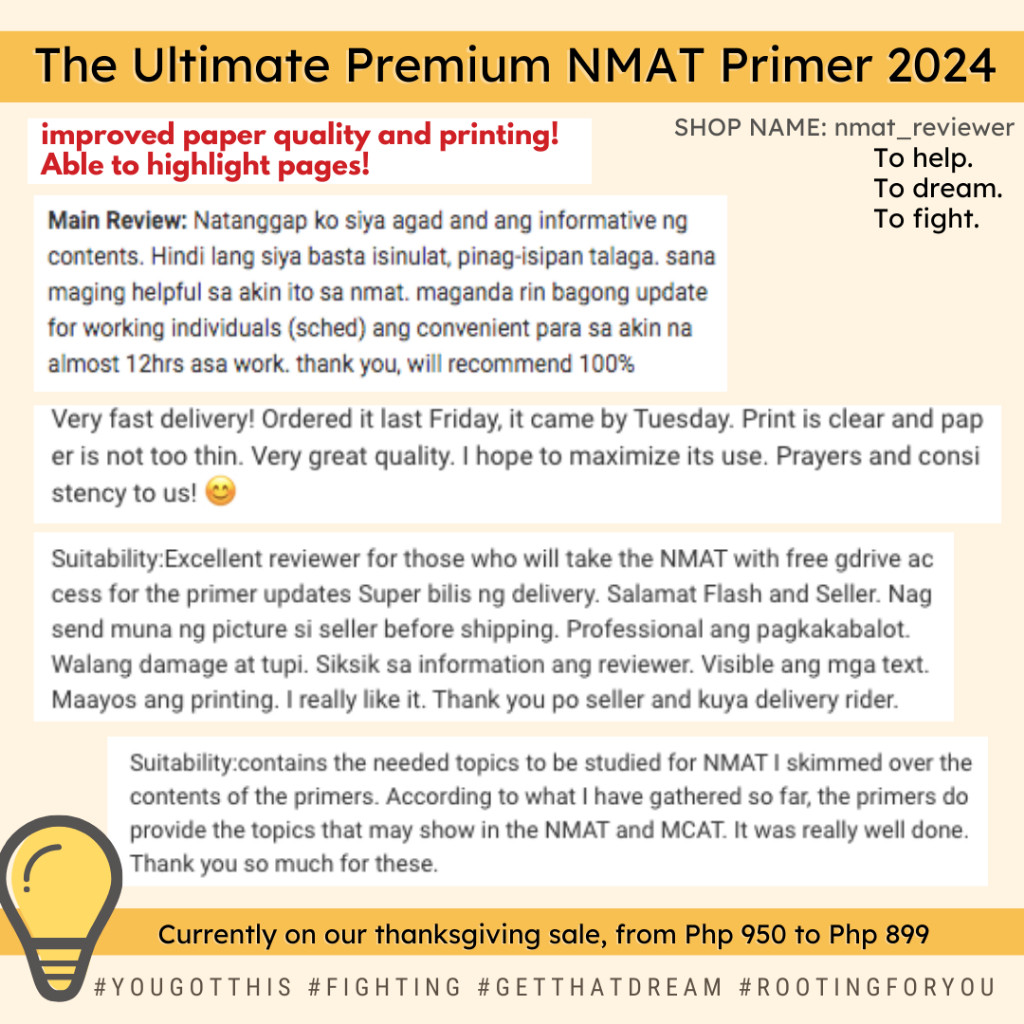 NMAT REVIEWER 2024 (THE ORIGINAL ULTIMATE) (with Online Tips, and NMAT Google Drive) | Shopee ...