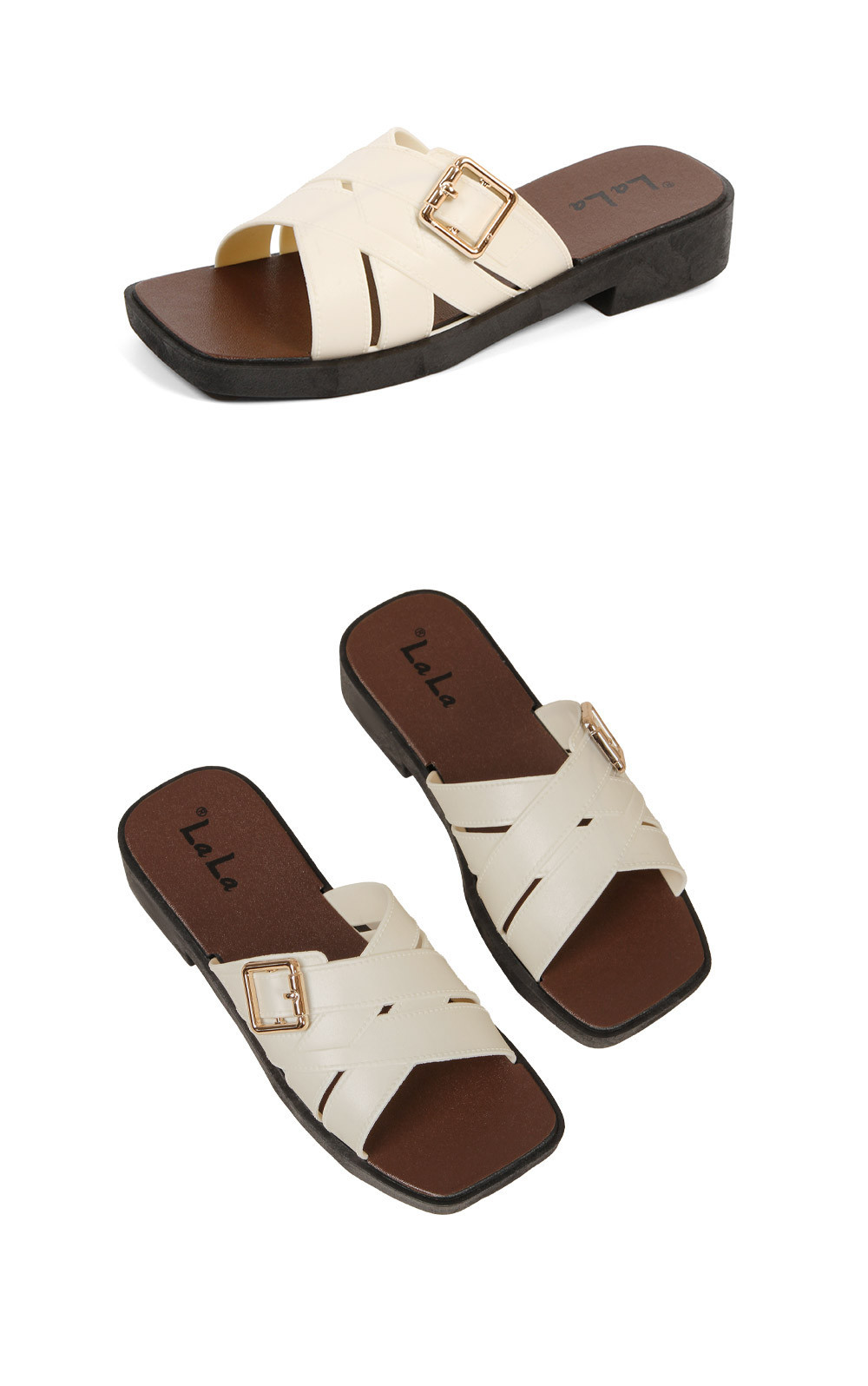 LALA French Sandals For Women Double Crossed Belt Retro Soft-soled ...
