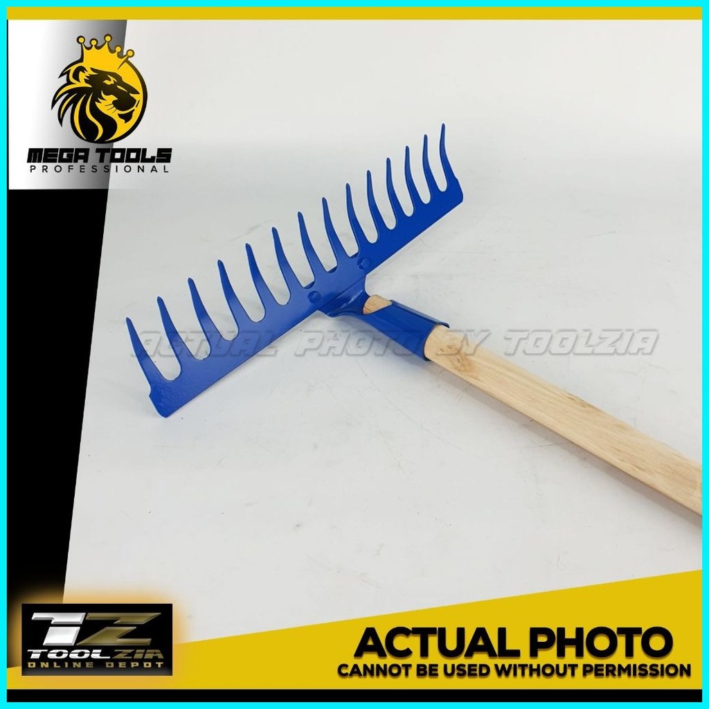 MEGA - Garden Rake 14 Tines for Gardening KALAYKAY WITH WOODEN HANDLE ...