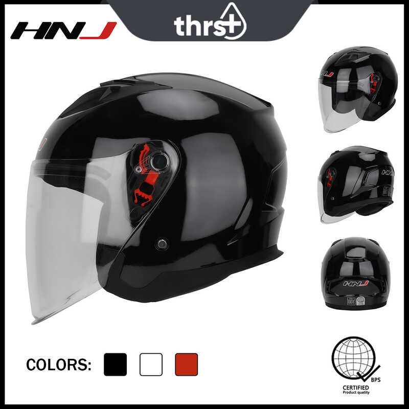 HNJ Helmet Motorcycle original Clear Single Visor Half Face Helmets W ...