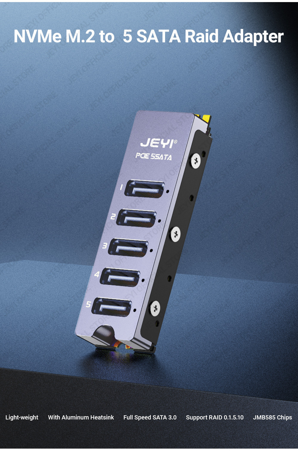 JEYI NVMe M.2 to 5 Sata Adapter, Internal 5 Port Non-RAID SATA III 6GB ...