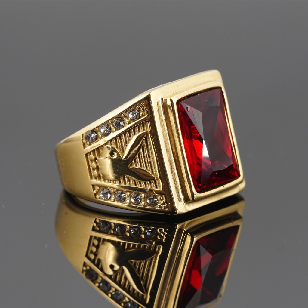 Stainless Steel Fashion Gemstone Ring for Men with Rhinestone Size 7-13 ...