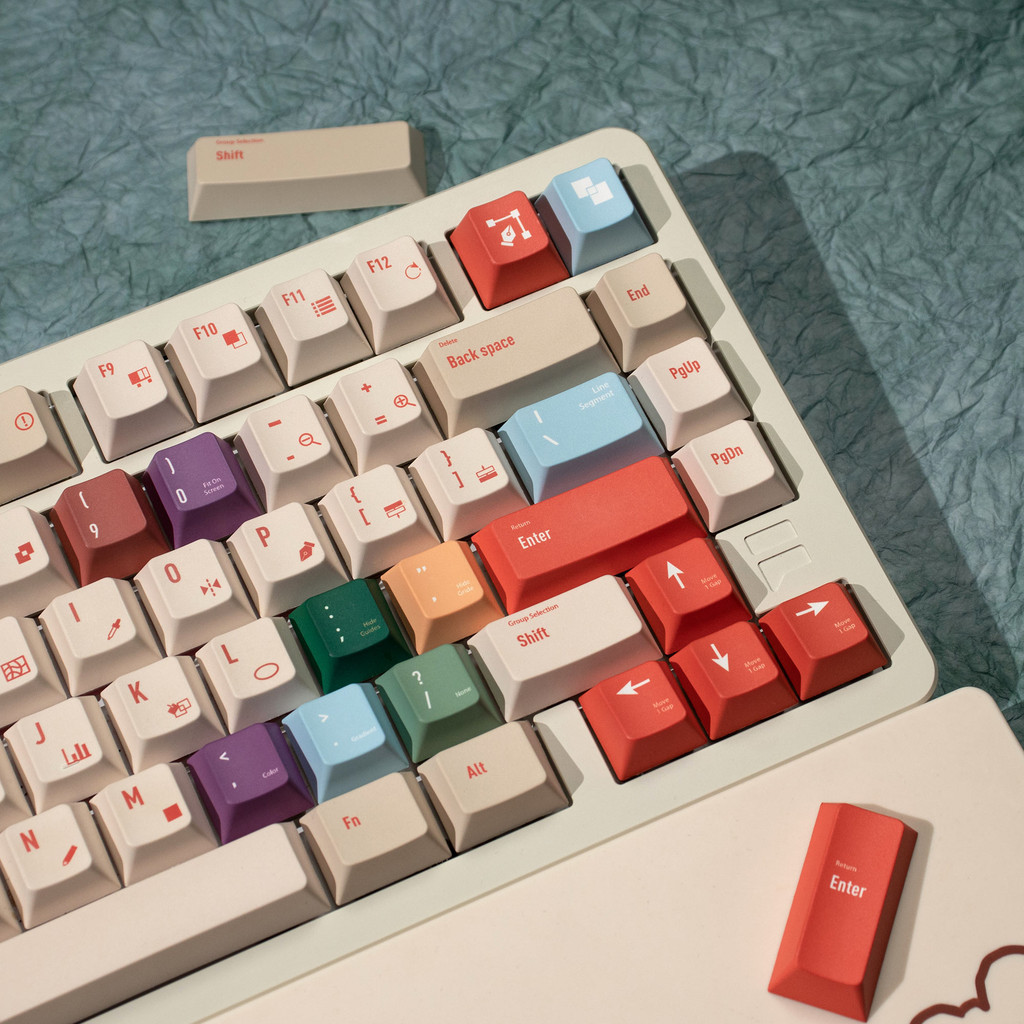 AI illustrator Keycaps PBT cherry Profile Retro color keycap set for MX ...