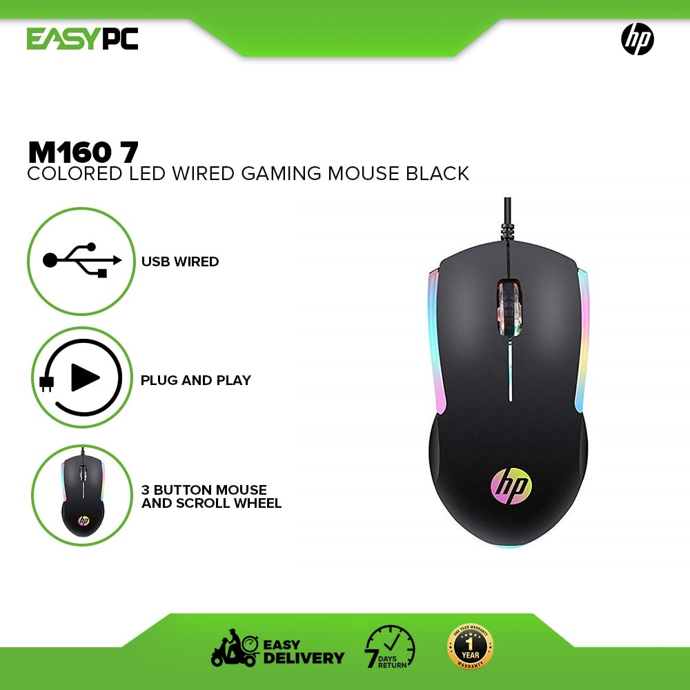 EasyPC| HP M160 wired gaming mouse| USB Black| RGB light | Shopee Philippines