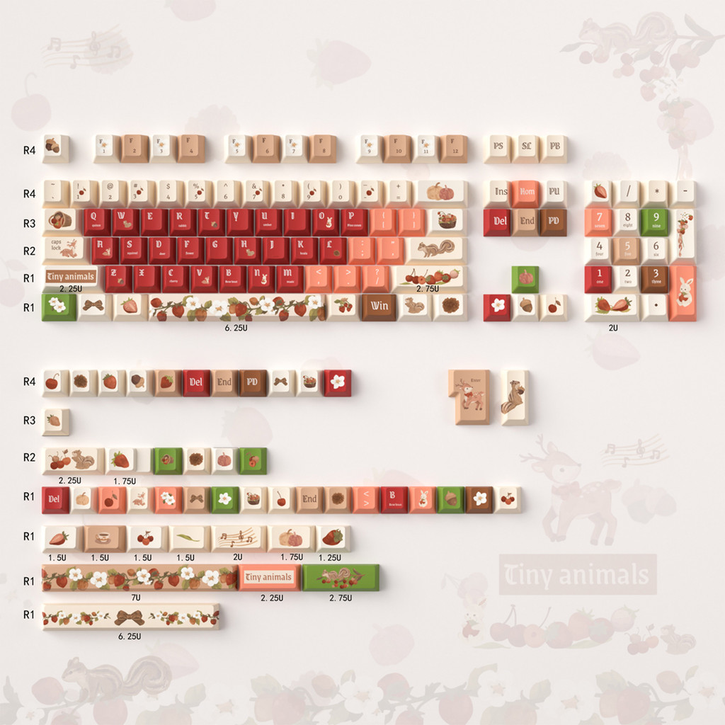 Original Tiny Animals Keycaps 152 Keys PBT DYE-SUB Cherry Profile ...