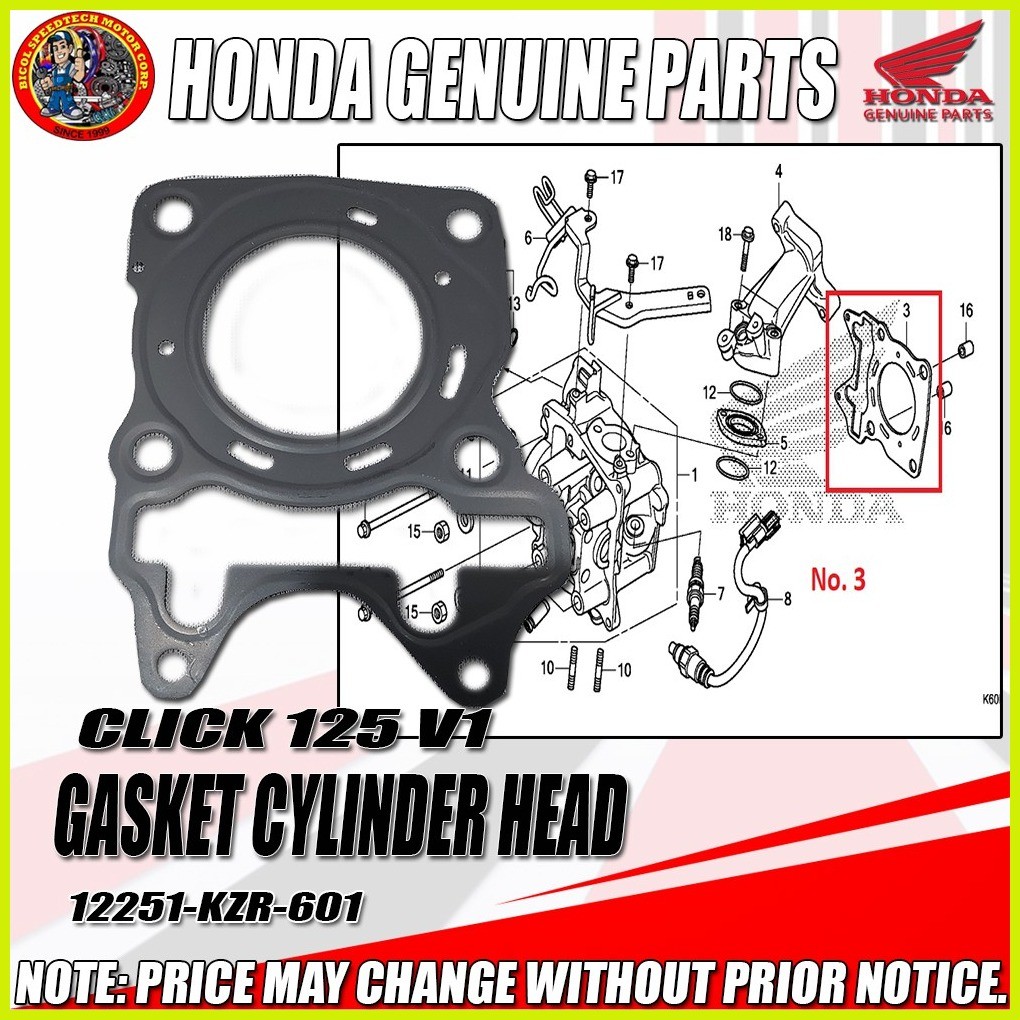 CLICK 125 V1 / V2 GASKET CYLINDER HEAD (HPI) (Genuine: V1: 12251-KZR ...