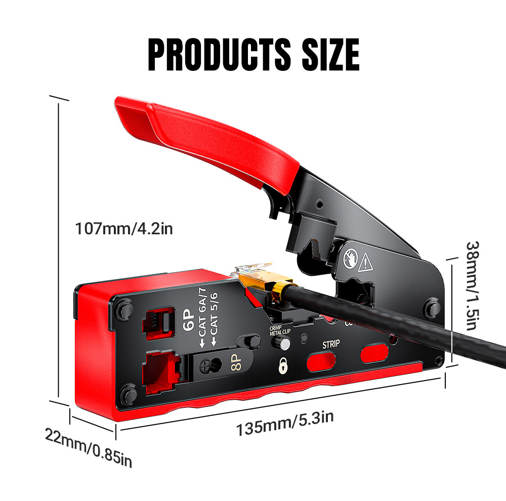 AMPCOM Cat 7 Network Crimping Tool CRIMP/CUT/TRIM/STRIP 4-IN-1 Works ...
