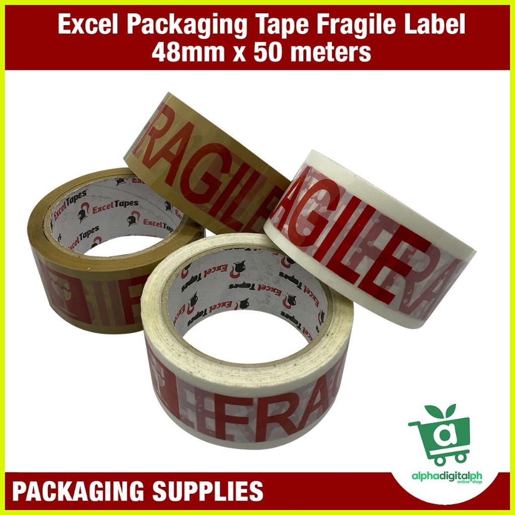 Excel Packaging Tape Fragile Label 48mm x 50 meters White / Tan ...