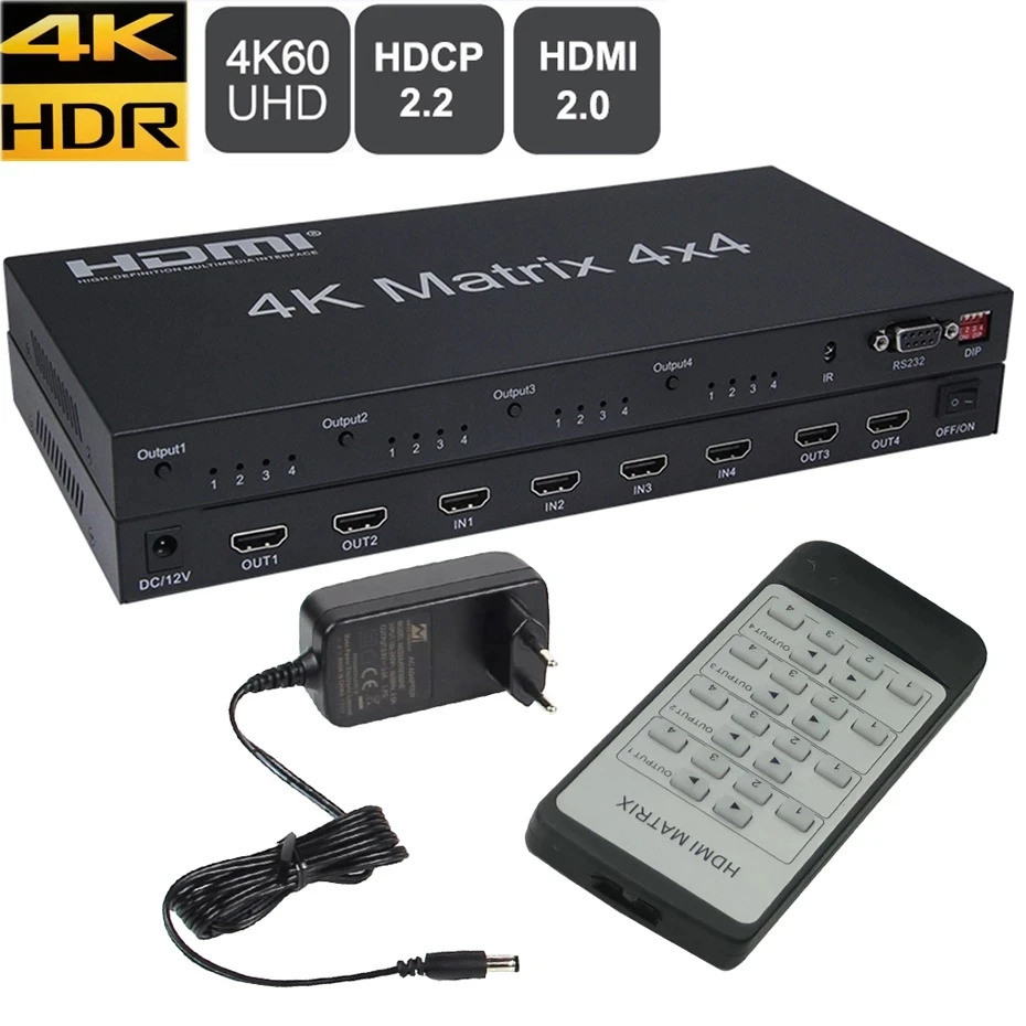4K 60Hz HDMI True Matrix 4X4 HDMI 2.0 Matrix HDMI Switcher Splitter Selector 4 in 4 out HDCP2.2 ...