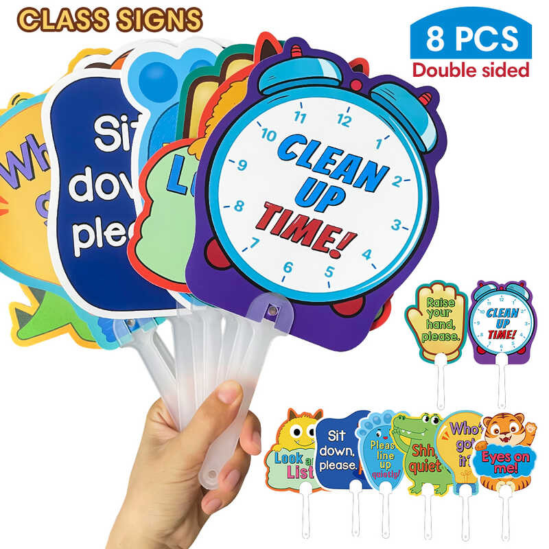8Pcs Classroom Rule Paddles Cartoon Class Signs Teacher Action ...