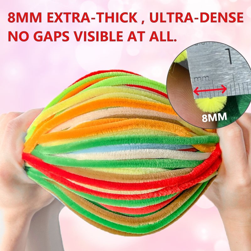8MM Extra Thick Fuzzy Wire 100pcs Chenille Stems Pipe Cleaner DIY ...