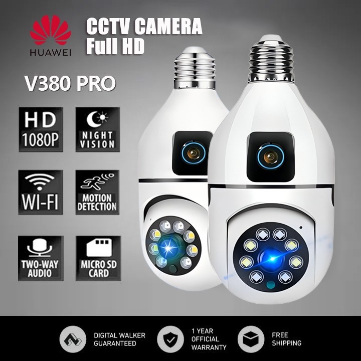 BUY 1 TAKE 1 CCTV Bulb Camera Dual Lens HUAWEI 360° Panorama 1080P HD ...