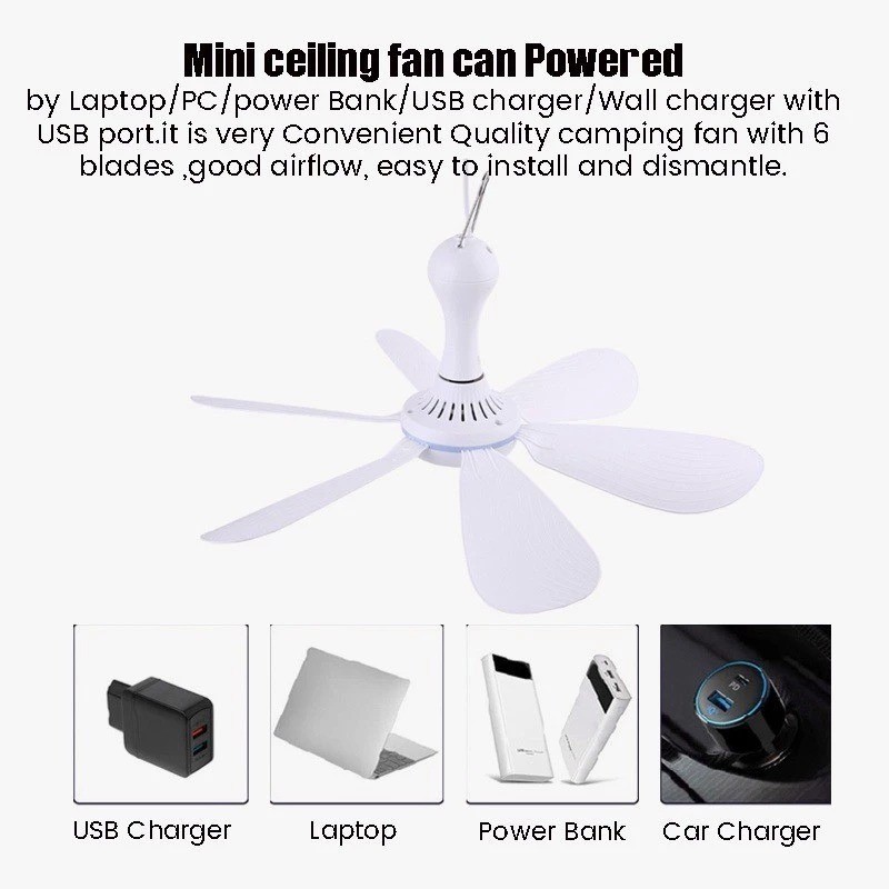 Portable Fan USB Ceiling Fan 6 Blade Ceiling Fan USB Cable Fan ...