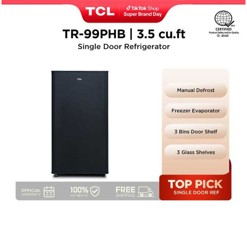 TCL Tr-99Phb 3.5 Cu.Ft. Single-Door Refrigerator (Black) - Defrost ...