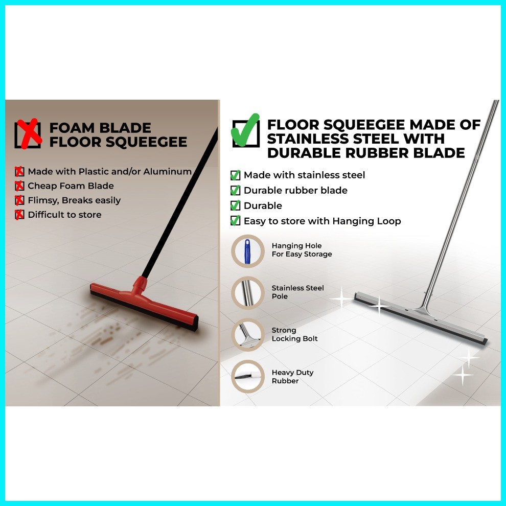 Floor Squeegee Scrubber Heavy Duty Silicon Rubber Blade Floor Wiper ...