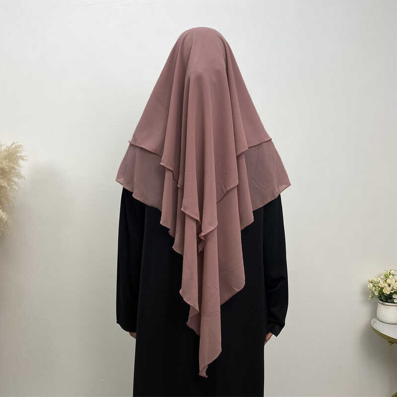 Long Ramadan Khimar Two Layer Chiffon Double Layers Muslim Women Modest Prayer Garment Hijab ...