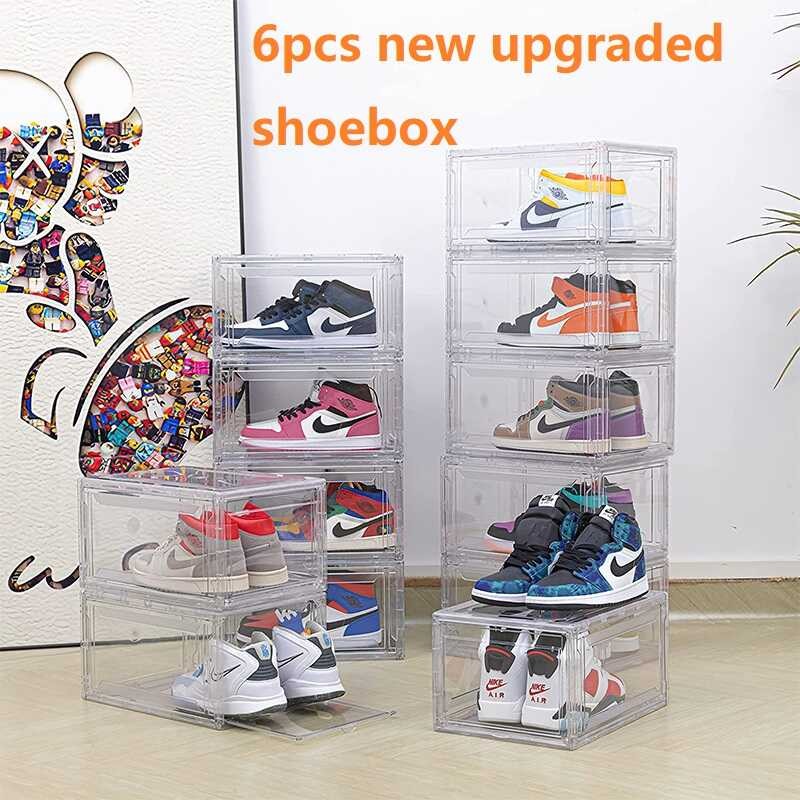 Size 6Pcs 13 US Shoes Clear Waterproof Dustproof Transparent Foldable Stackable Plastic Box ...