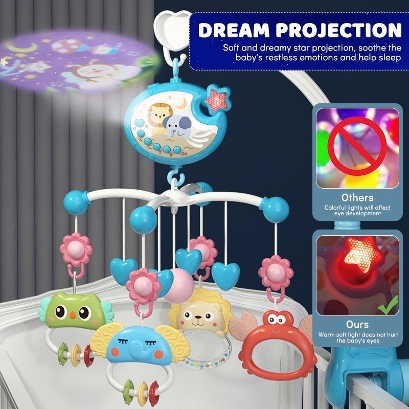 ABCtoys Newborn Sleeping Rotating Bed Bell Music Projection Remote ...