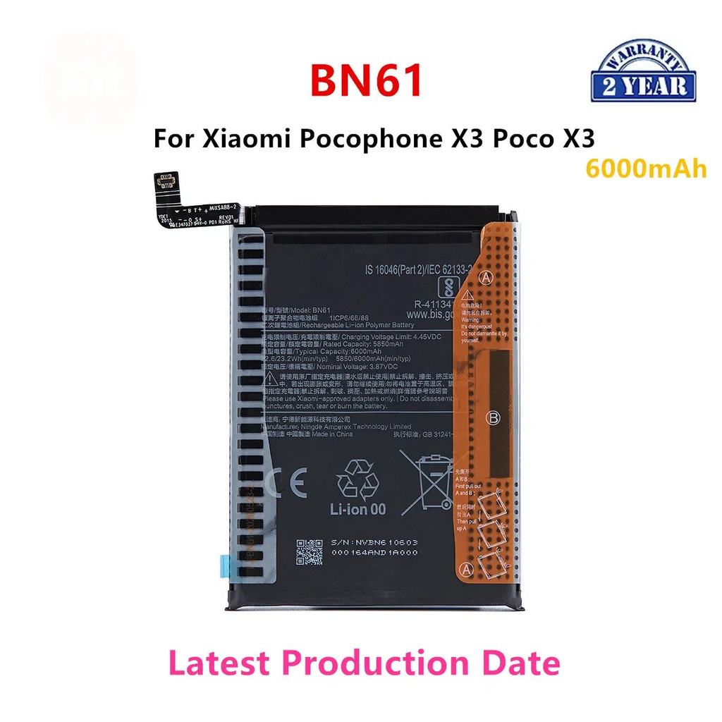 100% Orginal BN61 6000mAh Battery For Xiaomi Pocophone X3 Poco X3 Phone ...