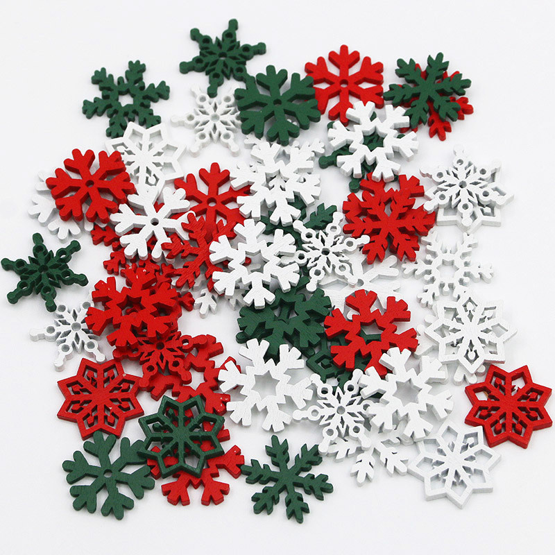 50 Pieces/Pack 23mm Wide Christmas Snowflake Multicolor Wood Chip ...