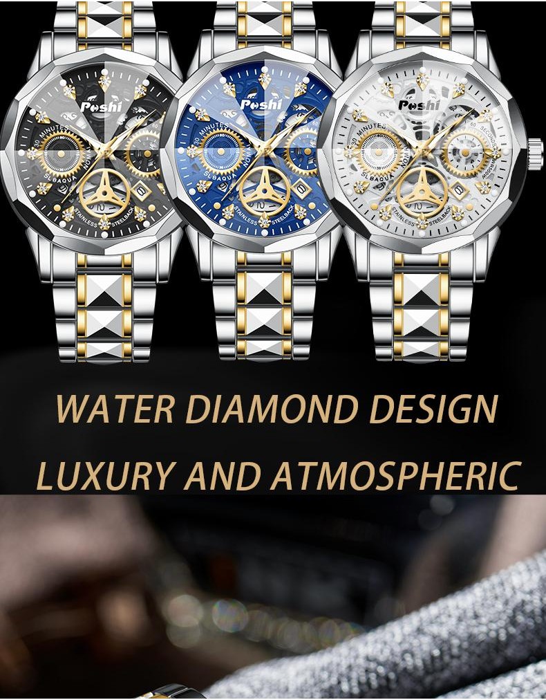 POSHI Genuine new automatic Men's Watch Rhombus Mirror Original non ...