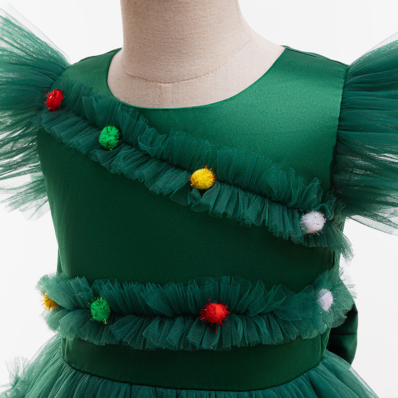 Kids Christmas Dress Flying Sleeve Green Formal Gown for Kids Girls ...