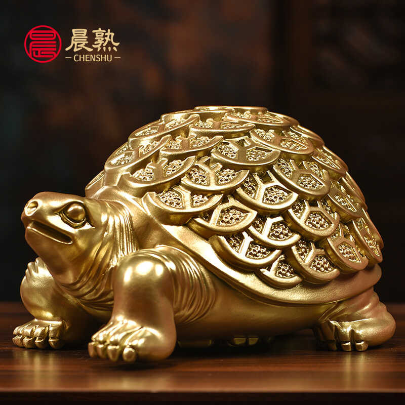☑♥ Carving Money Turtle Ornament Home Gold Solid Wood Longevity Desktop ...