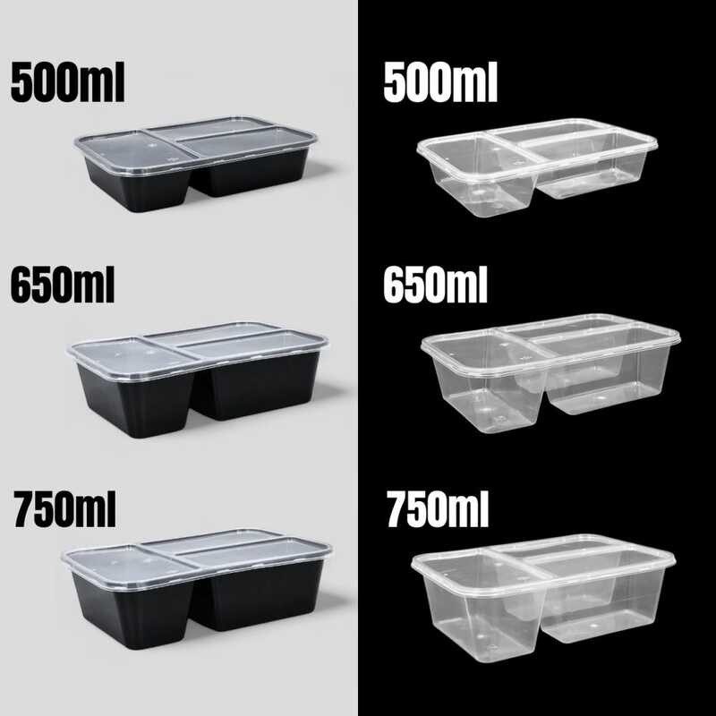 10Pcs 3 Division Black/Clear Disposable Lunch Box Microwavable Plastic ...