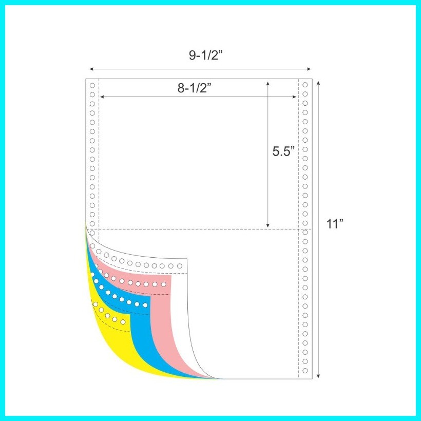 4 Ply Half Sheet 9.5 x 5.5" Carbonless Continuous Paper for Dot Matrix ...