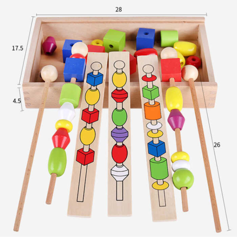 Multifunctional Shape Wooden Stick Bead Building Blocks Kindergarten ...