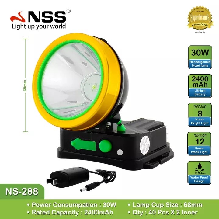 NSS LED Headlight 30Watts Head Lamp Flashlight Rechargeable 2400mAh ...