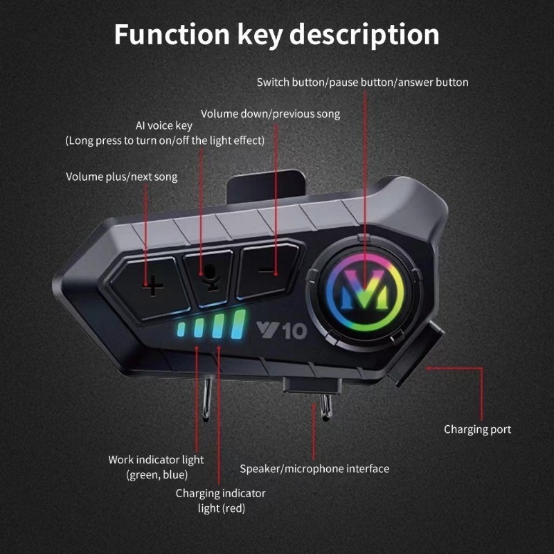 Y10 Helmet Intercom for Motorcycle Wireless Hands-free Call Phone IPX6 ...