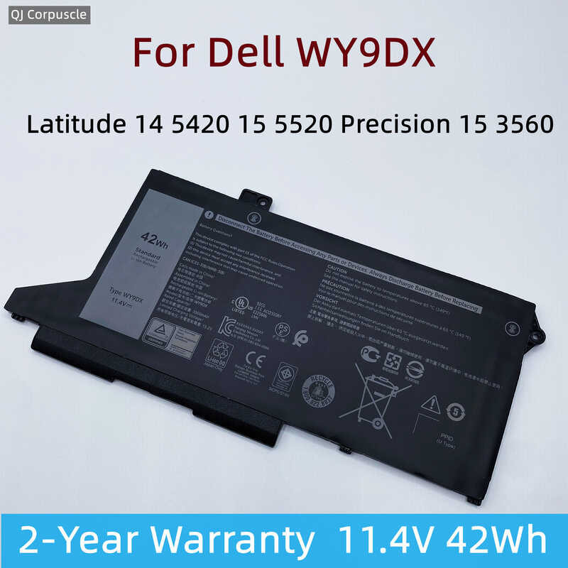 New 11.4V 42Wh Wy9dx Rj40g For Dell Latitude 14 5420 5520 Precision 15 ...