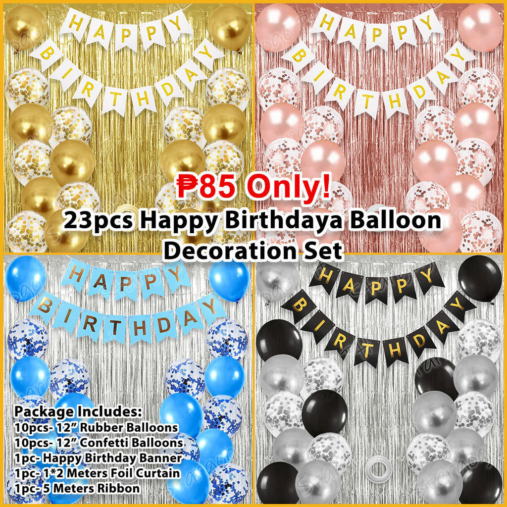 Birthday Balloon Decoration Set Happy Birthday Banner Backdrop Confetti ...