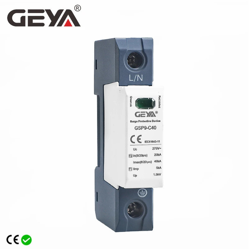 GEYA GSP9 1Pole Surge Protector 20KA-40KA SPD AC275V AC385V 400V 440V SPD House Surge Protector ...