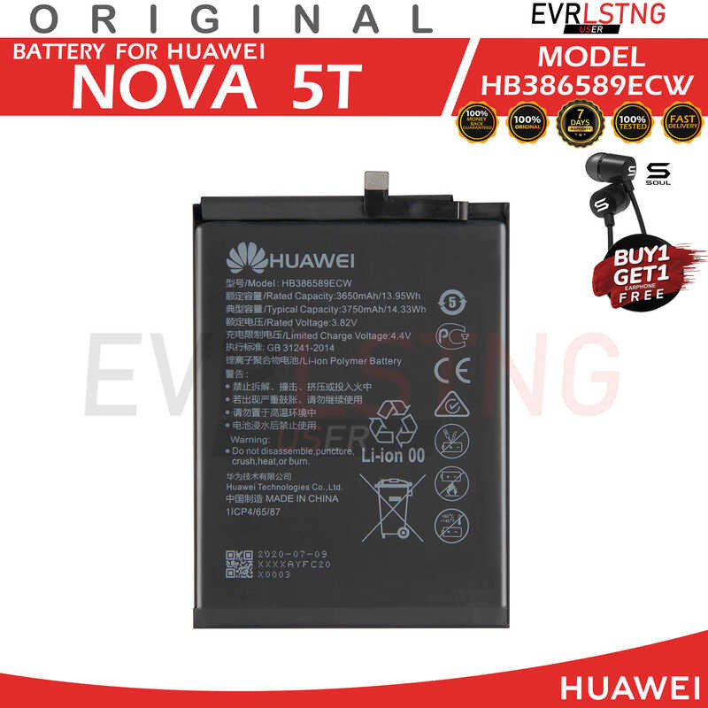 471 NOVA HUAWEI 5T Battery Model Hb386589ecw 100%Original Equipment ...