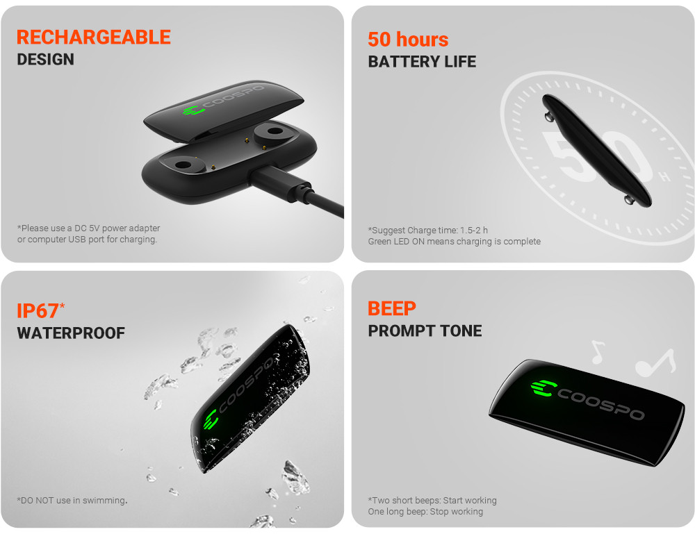 COOSPO H9Z Rechargeable Heart Rate Monitor Chest Strap Bluetooth5.0 ...