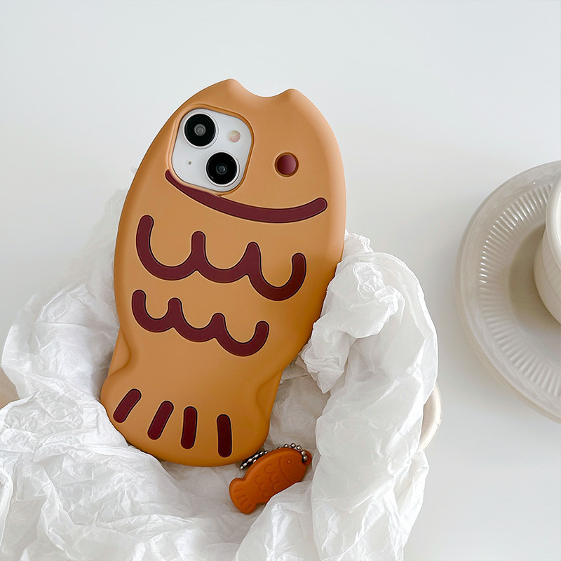 Cute Cartoon Animal 3D Taiyaki Fish Phone Case For iPhone 16 15 14 13 ...